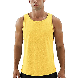 icyzone Workout Tank Tops for Men - Running Muscle Tank Exercise Gym Tops Athletic Shirts(Yellow, M)