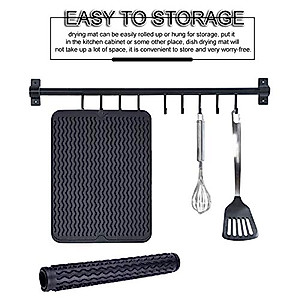 Dish Drying Mat - Silicone Drying Mat Kitchen Drying Mat Dishwasher Safety For Kitchen Counter Or Drawer Liner,Easy Clean And Heat Resistant 16X12 Inch(1Piece,Black)