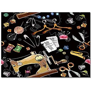 Beauty Decor Rectangle Kitchen Area Rugs 3'x5' Sewing Machine Yarn Scissors Paper Clips Non-Skid Area Carpet for Living Room Comfy Bedroom Home Decorate Floor Carpets Kids Playing Mat.