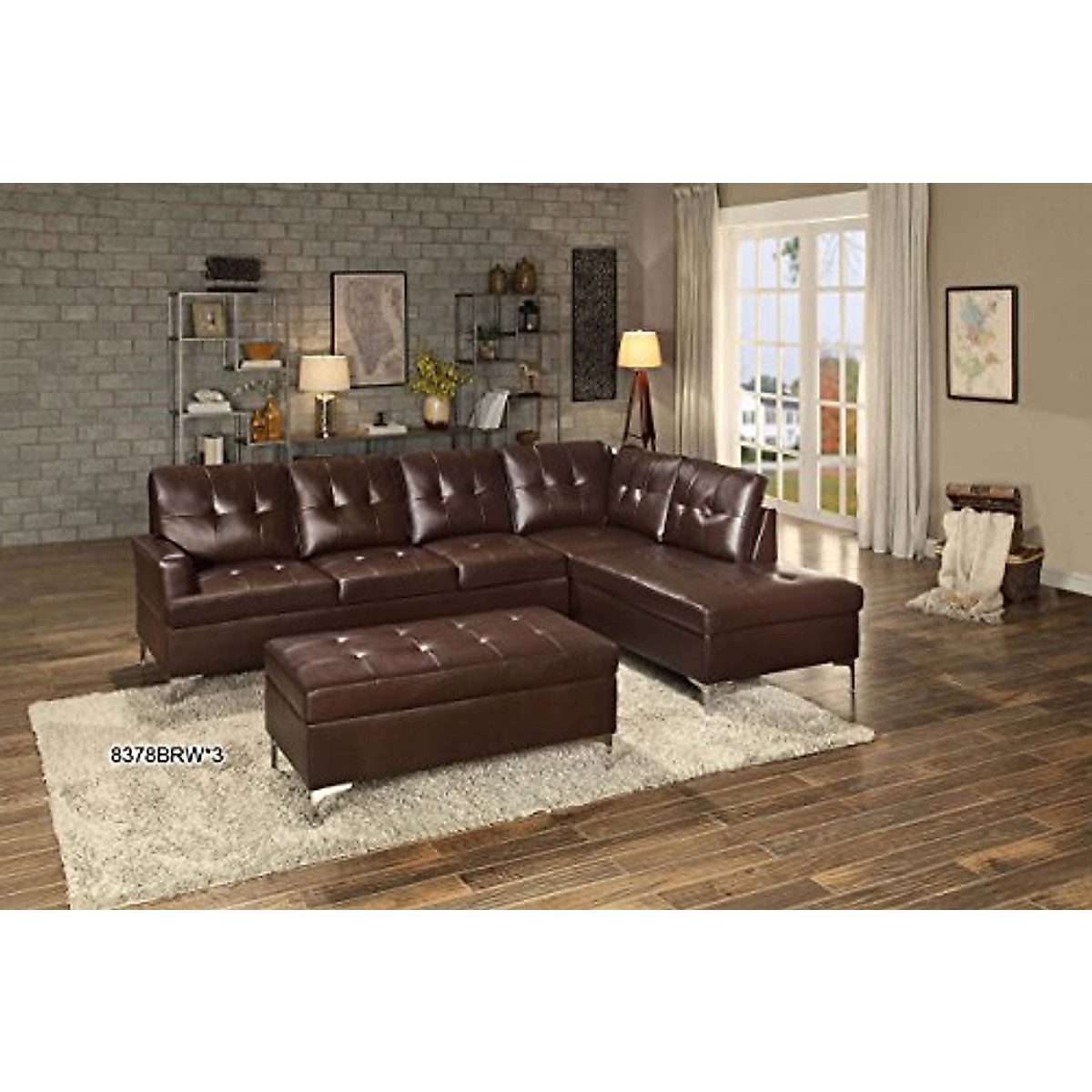 Homelegance Barrington 109" x 108" PU Leather Chaise Sofa, Brown