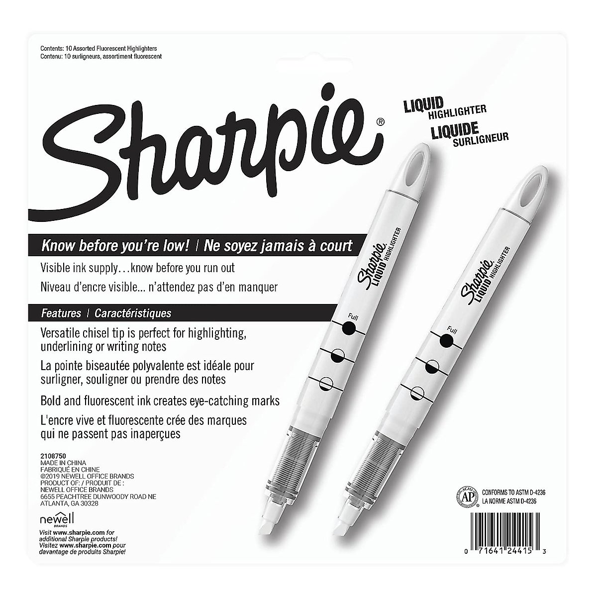 Sharpie 24415PP Accent Liquid Pen Style Highlighter Chisel Tip Assorted 10/Set