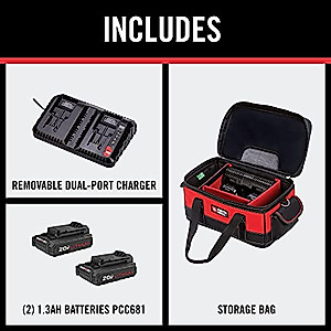 PORTER-CABLE 20V MAX* Lithium Battery Charger, Dual Port with 2 Batteries (PCCB122C2) , grey