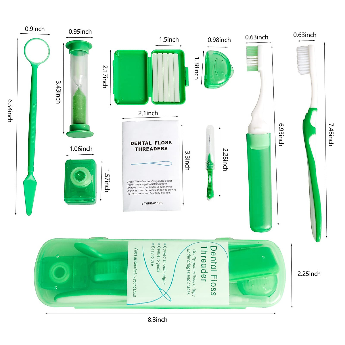 smillsu 2 x Portable Orthodontic Oral Care Kit, Travel Kit for Patients, Interdental Brushing Wax Floss Toothbrush Cleaning