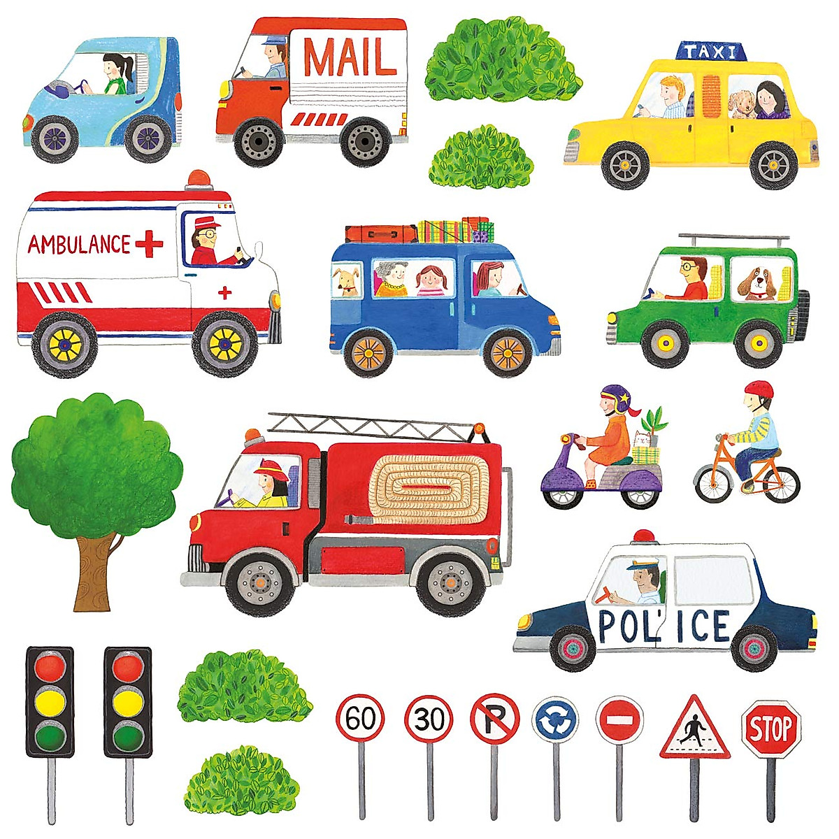 DECOWALL DW-1604 Vehicles on The Roads Kids Wall Stickers Wall Decals Peel and Stick Removable Wall Stickers for Kids Nursery Bedroom Living Room décor