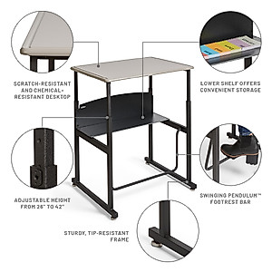 Safco Products AlphaBetter Adjustable-Height Desk, 28" x 20" Standard Desktop, Swinging Footrest Bar