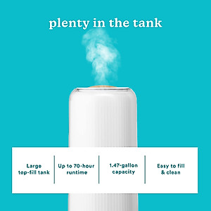 Homedics Ultrasonic Humidifier - Large Deluxe Air Humidifiers for Bedroom, Plants, Office - Top-Fill 1.47-Gallon Tank, Cool Mist, Essential Oil Pads and Built-In Timer, 3 Speed Settings, White