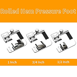 ANYQOO 3 Sizes Rolled Hem Pressure Foot Sewing Machine Presser Foot Hemmer Foot Set (1/2 Inch, 3/4 Inch, 1 Inch) for Singer, Brother, Janome and Other Low Shank Adapter (Rolled Hem Presser Feet)