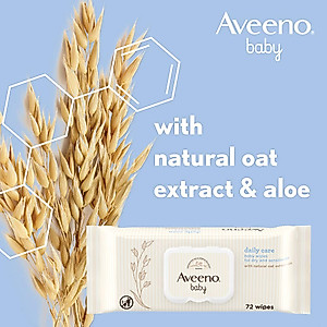 AVEENO Baby Daily Care Wipes - Cleanse Gently and Efficiently - Baby Wipes - Baby Essentials - 72 Wipes, Lid On Each Pack, Pack of 12 (864 Wipes in Total)