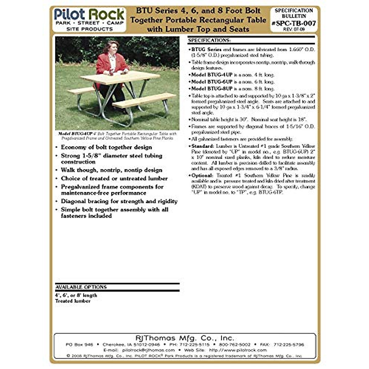 Pilot Rock Heavy Duty Steel Picnic Table Frames Model BTUG-FR - Made in The USA -