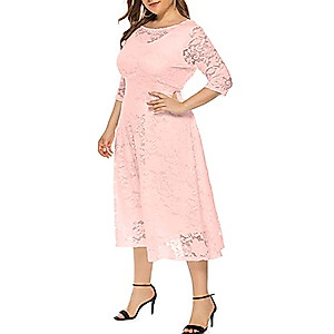 Eternatastic Womens Scooped Neckline Floral lace Top Plus Size Cocktail Party Midi Dress 3XL Pink