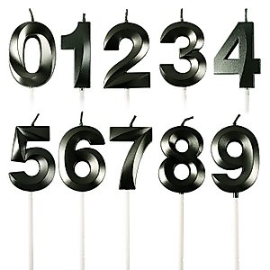 BEAN LIEVE Black Birthday Candles - Number Cake Candles, Happy Birthday Numeric Candles Number 0 1 2 3 4 5 6 7 8 9 Used for Cake Decoration on Birthday Parties and Wedding Anniversary Celebration