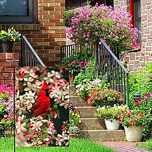 Eiyikof Cardinal Red Birds Floral Spring Garden Flag Summer Small Yard Flags, Vertical Double Sided Rustic Farmland Burlap Farm Lawn Outdoor Decorations 12.5x18 Inch