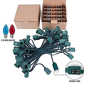 50 Feet C9 Bulb String Lights Outdoor Multicolored Christmas Lights Green Wire for Outdoor Patio Room Christmas Tree Party Backyard Decoration, E17 Base, 50 Bulbs