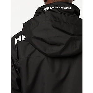 Helly Hansen Men's Crew Hooded Midlayer Fleece Lined Waterproof Raincoat Jacket, 990 Black, Large