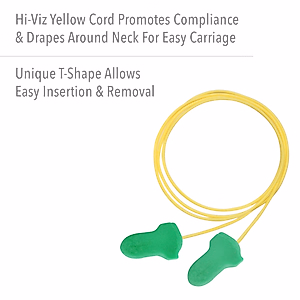 Howard Leight by Honeywell Maximum Lite Low Pressure Corded Disposable Foam Earplugs, Box of 100 Pairs (LPF-30) ,Green