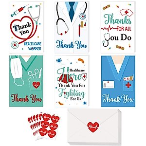 Medical Thank You Cards for Nurses Doctors 36Pcs Medical Cards Healthcare Workers Cards Thank You Doctor Cards with Envelopes and Stickers