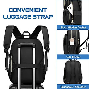 Laptop Backpack for Women, Fashion Quilted Backpack Purse, Anti Theft Computer Travel Backpack with USB Charging Port, Water Resistant Work Backpack for Men, Teacher/Nurse Bag 15.6-Inch, Black