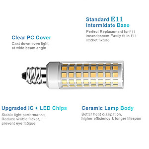 LUHMQ 3-Pack E11 LED Bulbs e11 Mini Candle Holder Base e11 Chandeliers Ceiling Fan Light JD E11 Bulb 7W(70W Halogen Bulb Equivalent) 700LM AC120V for Cabinet Lighting,Sconce&More(Warm White 3000K)