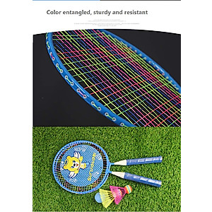 Badminton Racket for Children 1 Pair, Nylon Alloy Durable Badminton Racquet Set for Kids Indoor/Outdoor Sport Game（Including 4 Badminton and 2 Table Tennis） (Blue)