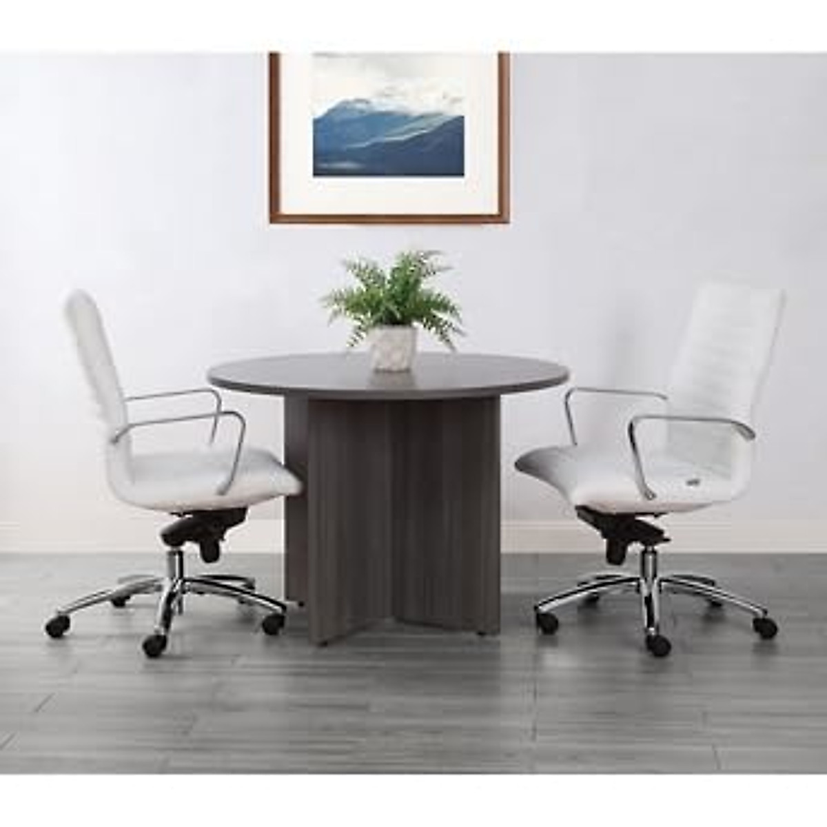 NBF at Work 42" Round Conference Tables - Thermally Fused Gray Laminate Conference Room Tables - X Base Office Meeting Table - Durable Training Tables for Brainstorming Collaboration Sessions