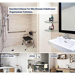 AIBLOM 2 Tier Clear Tempered Glass Floating Shelf, Shower Caddy Organizer Corner Shower Shelf Shampoo Soap Holder for Inside Shower Bathroom Bathtub Wall, Shower Shelves with Adhesive No Drill