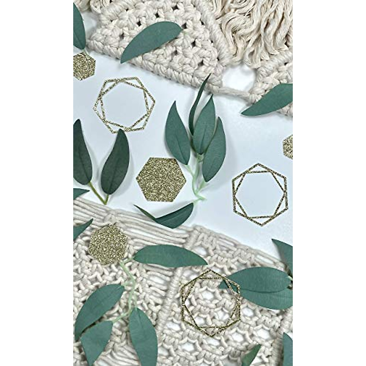 Greenery Baby Shower Decorations, Bridal Shower Table Decorations, Hexagon Confetti, Artificial Eucalyptus Leaves with Willow Leaves Confetti, Handmade