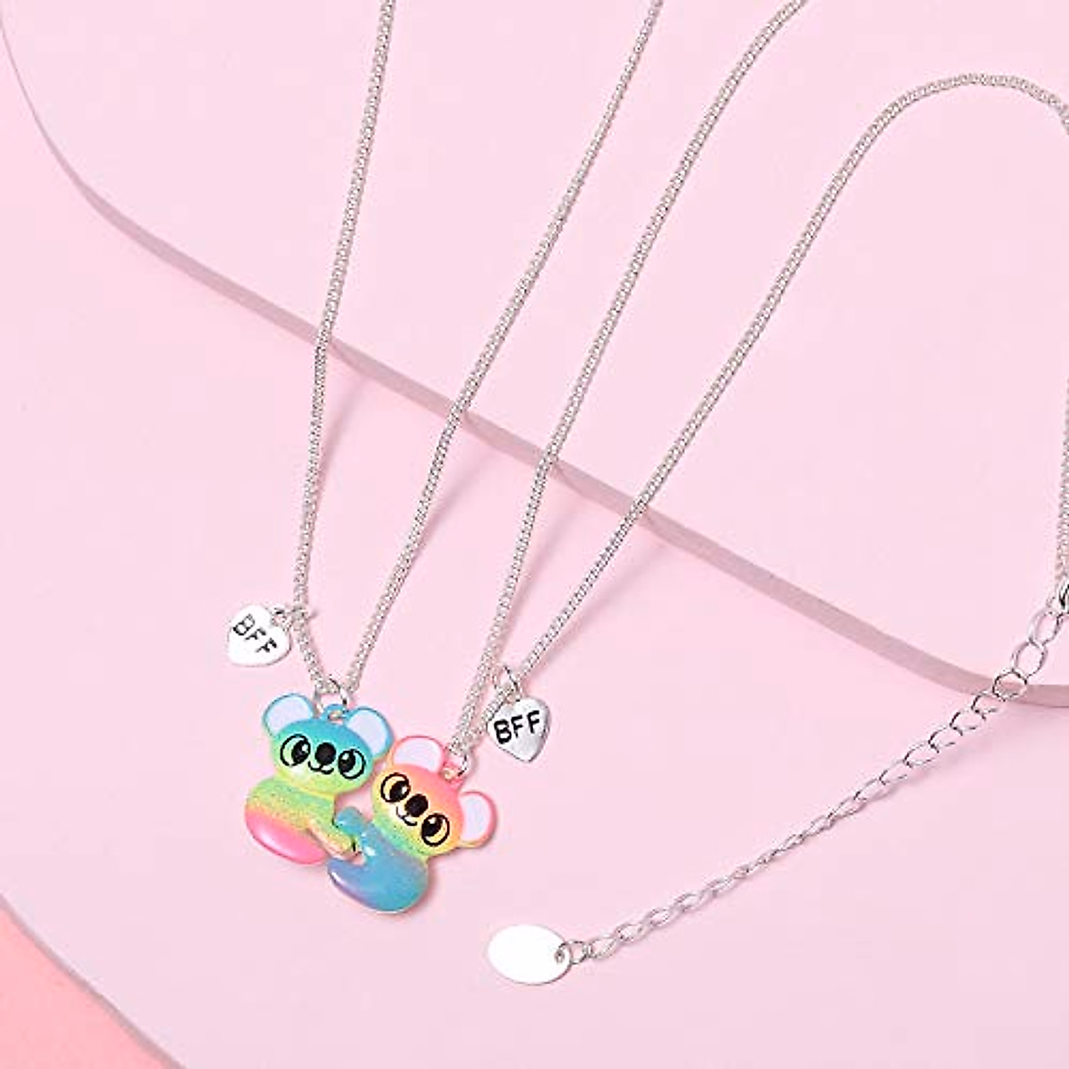 2Pcs Set Best Friends Magnetic Half Broken Heart Koala Panda Engraved BFF Pendant Necklace for Women Men Forever BFF Friendship Jewelry Lovely Animal Rainbow Necklace Birthday Gift-A koala 1