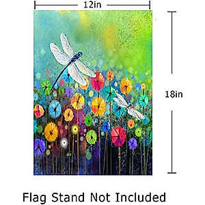 Flowers Garden Flag Dragonfly House Flag Spring Welcome Garden Flags 12 x 18 Double Sided Floral Flags for Patio Lawn Home Outdoor Decor