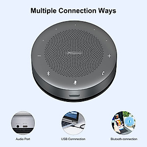 Anyjoinn Bluetooth Speakerphone with 6 Mics, USB Conference Speaker with Enhanced 360° Voice Pickup, Noise Reduction, Portable Speakerphone for Home Office, 3 Kinds of Connection, USB-C Plug and Play