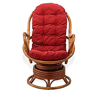 Lounge Swivel Rocking Rattan Wicker Java Chair w/Red Cushion, Colonial Color