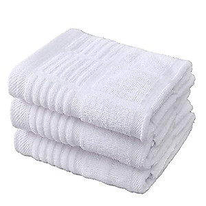 Anyi Kitchen Dish Towels Heavy Duty Absorbent Dish Cloths with Hanging Loop 100% Cotton Tea Bar Towels (16x26, Set of 3, White)
