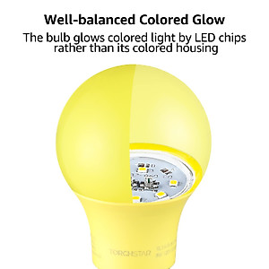 TORCHSTAR LED A19 Yellow Bulbs, 8W (40W Equivalent) Light Bulb, E26/E27 Base, Outdoor Bug Free Lights for Porch, Patio, Backyard, Entry Way, Pack of 6