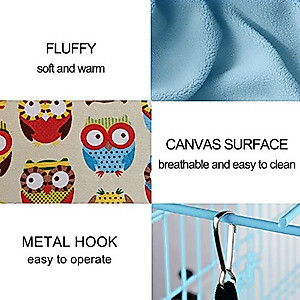 Small Animal Hanging Hammock Pet Swinging Bed 3 Tier Sleep Nap Sack Cage Accessories Kit Set Tunnel Ferret Rat Cave Sugar Glider Hideouts Warm Bedding for Squirrel Guinea Pig Parrot Rat (Owl Pattern)