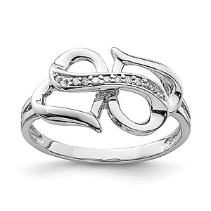 Size 8 Solid 925 Sterling Silver Diamond Infinity Symbol Heart Ring