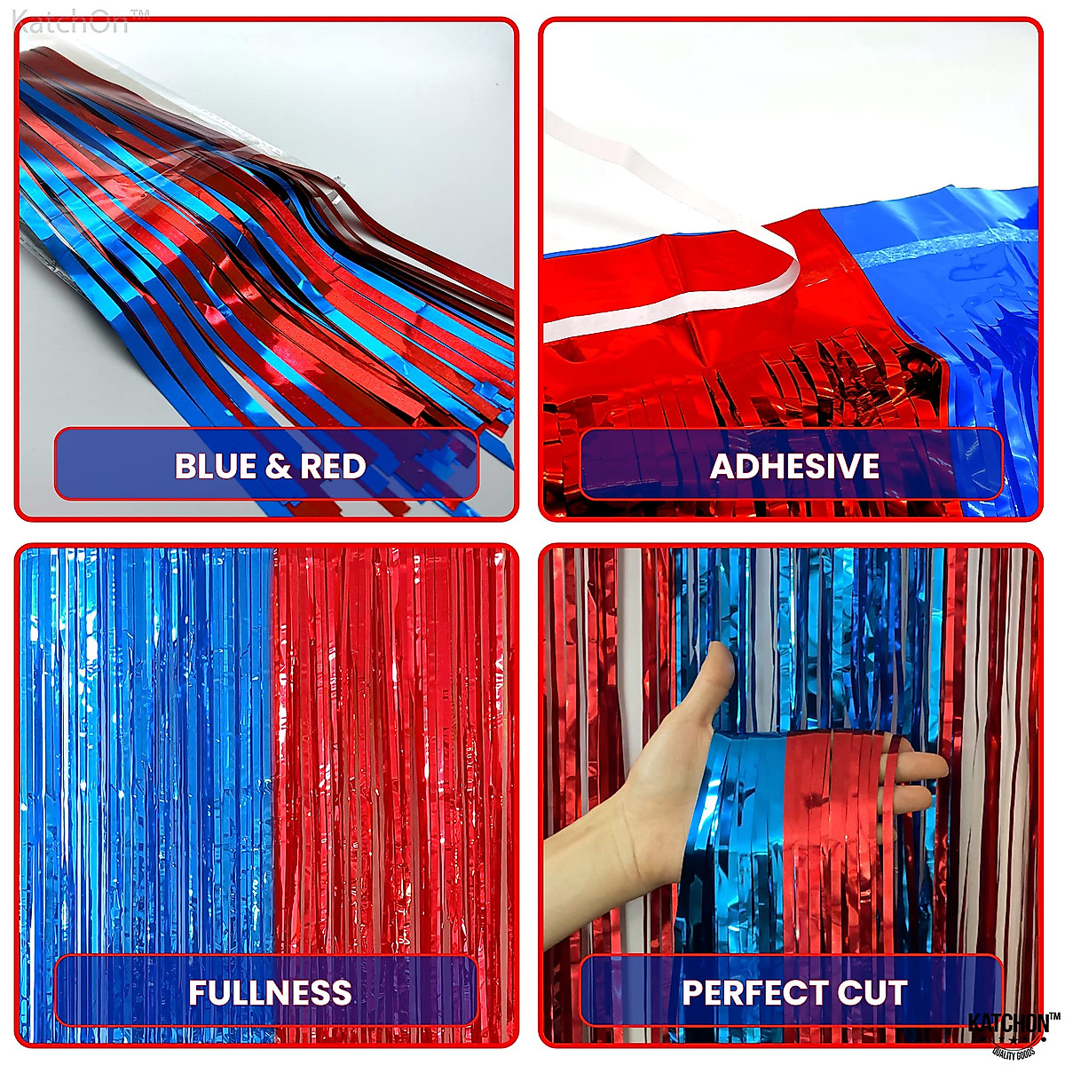 KatchOn, Red and Blue Streamers, Pack of 2 - Xtralarge, 8x3.2 Feet | Red and Blue Fringe Curtain, Red and Blue Party Decorations | Circus Theme Party Decorations | Red and Blue Carnival Decorations