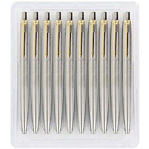 Parker 10x Jotter Stainless Steel GT Gold Trim Ball Pen,Black Ink,Medium Point (Tray of 10)