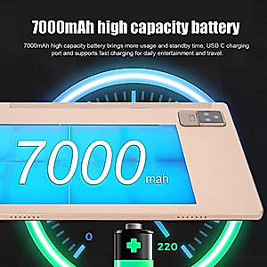 Airshi Gaming Tablet, US Plug 100‑240V 6GB RAM 256GB ROM Octa Core CPU 10.1 Inch FHD Office Tablet for School (Gold)