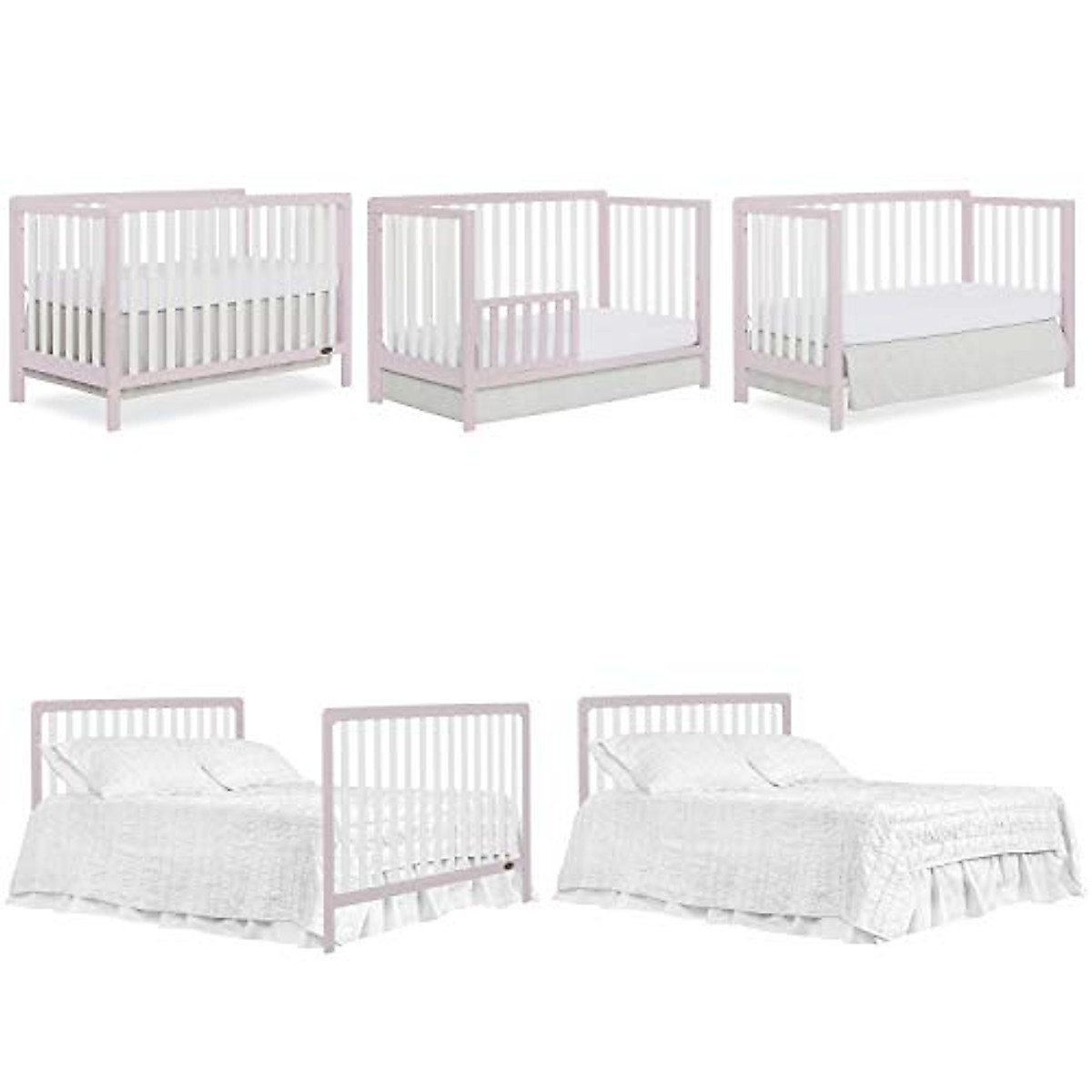 Dream On Me Ridgefield 5-in-1 Convertible Crib in Blush Pink & White, Greenguard Gold Certified