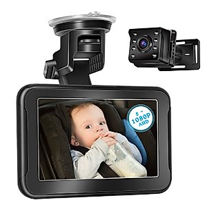 Gootus Baby Car Camera Mirror - Real 1080P Car Baby Camera with 5" AHD Monitor Night Vision, Car Mirror Baby Rear Facing Seat, Wide View Car Back Seat Camera for Newborns Infants Kids Toddlers