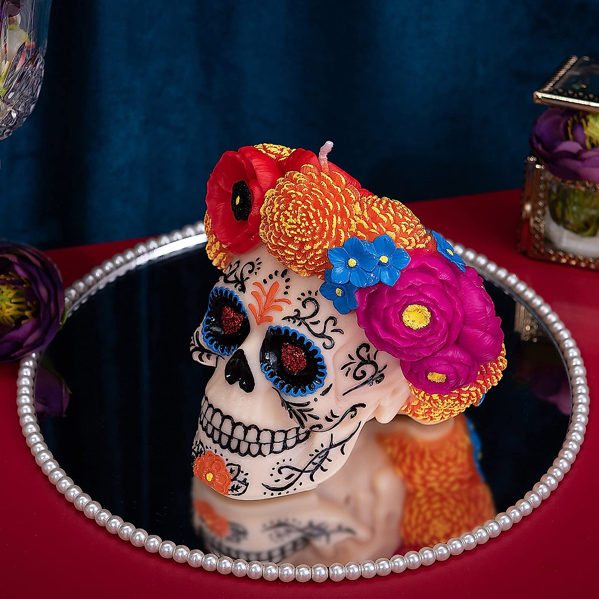 Dia De Los Muertos Floral Skull Scented Candle for Day of The Dead Mexico Decoration