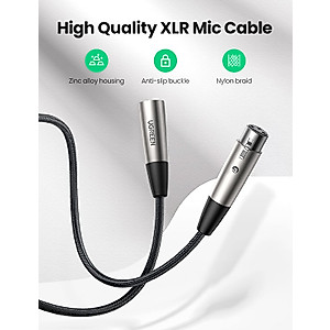 UGREEN XLR Cable, 3FT Microphone Cable Nylon Braided XLR Male to Female Zinc Alloy Wire Compatible with Shure SM Microphone Speaker Mixer Amplifier Audio Device