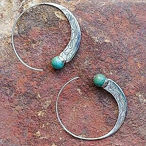 chenJBO New Retro Thai Silver Turquoise Earrings European and American Female Punk Earrings Boho Earrings
