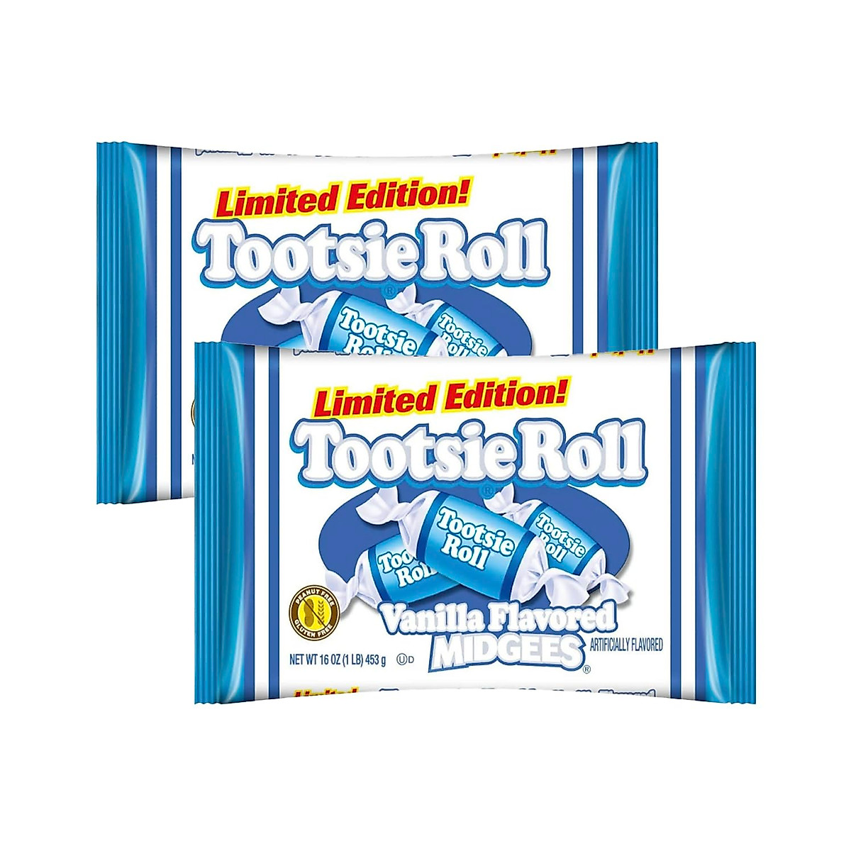 Vanilla Tootsie Rolls Midgees Candy Limited Edition 16 Oz (2 Pack) w/CC's Sweets & Snacks Bag Clip