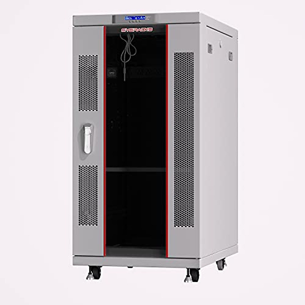 Sysracks 22U 35 Inch Deep Grey White Server Rack IT Network Data Rack Cabinet Enclosure Fully Lockable on Wheels - LCD Screen - Ventilation System - PDU - Glass Door - Rich Accessories Kit