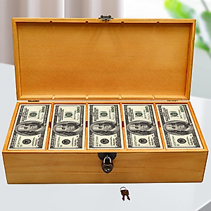 Bronze Wooden Lockable Currency Tray, 5 Compartment Cash Organizer, Cash Organizer Money Storage Box with Lockable Cover, Money Organizer for Cash
