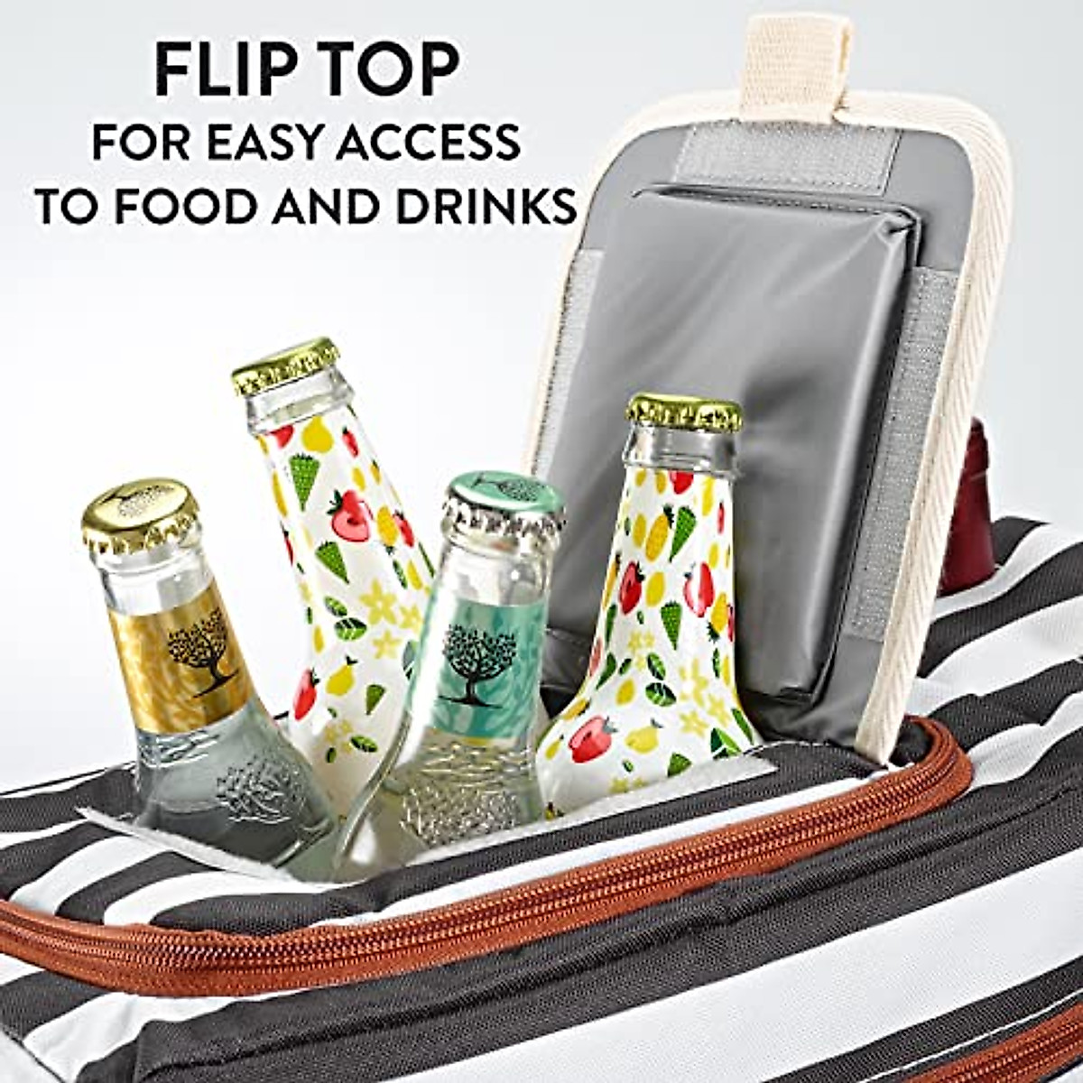 Foundry by Fit + Fresh, Brooks Dual-Compartment Insulated Cooler Bag with Wine Cooler Compartment, Food & Beverage Beach Bag, Picnic Basket, Perfect For Tailgating & Camping Accessories, Black & White