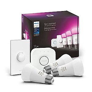 Philips Hue White and Color Ambiance Medium Lumen (75W) Smart Button Starter Kit, Hub Included, 16 Millions Colors, Works with Amazon Alexa, Google Assistant, Apple HomeKit (New Version)