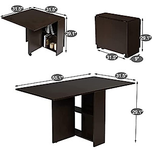 DINAZA Folding Dining Table Drop Leaf Table for Small Spaces with 2 Tier Storage Racks Multifunction Space Saving Table Extension Dinner Table for Kitchen Bedroom