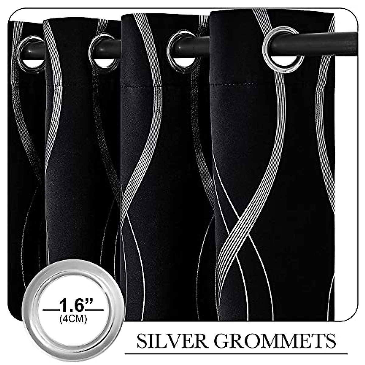 NICETOWN Blackout Curtain Panels 84 inches - Light Reducing Thermal Insulated Solid Grommet Blackout Curtains/Panels/Drapes for Living Room/Nursery/Kids Room (Set of 2, 52 inches by 84 Inch, Black)