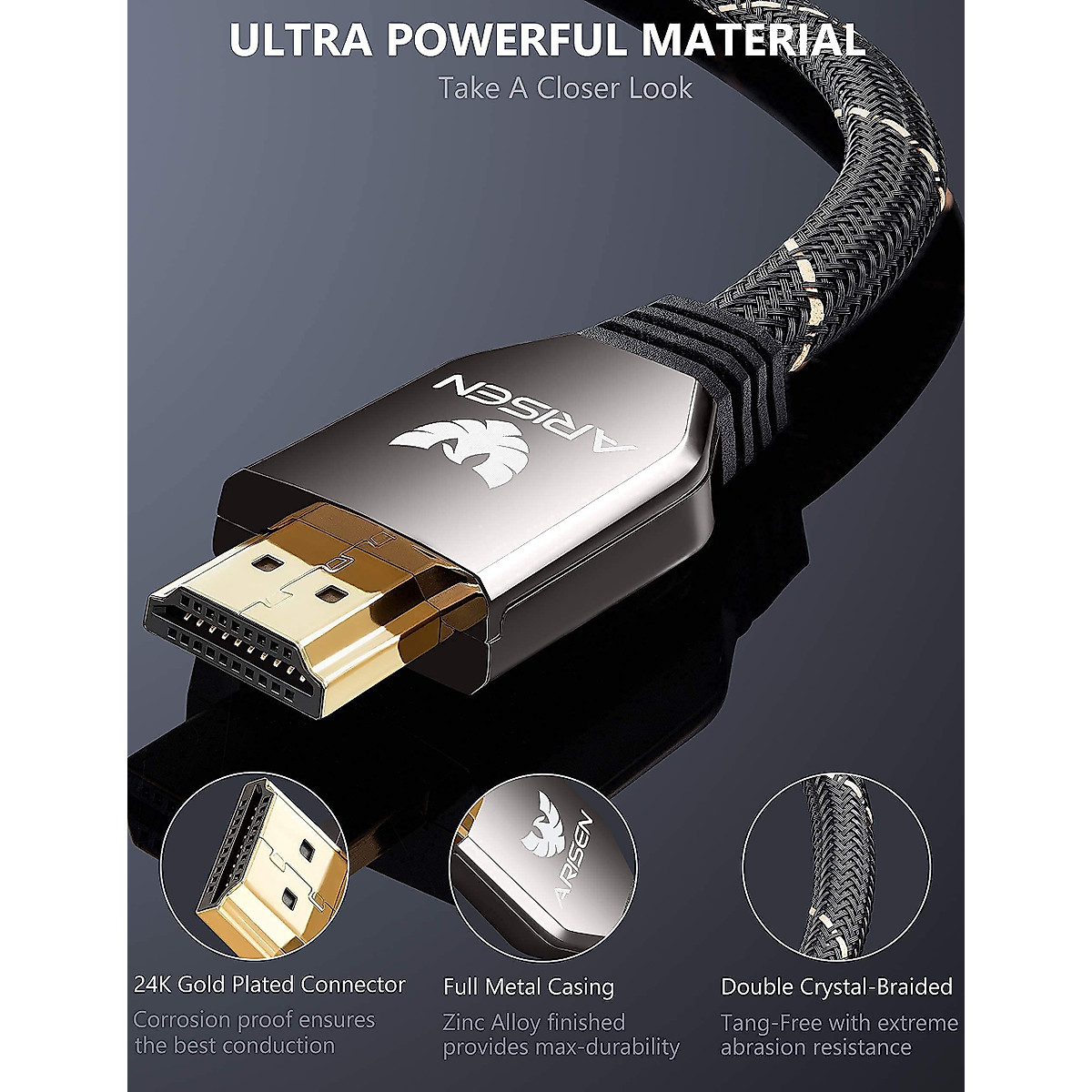 ARISEN 8K HDMI 2.1 Cable 8ft & 2ft Bundle